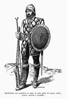 Bandeirante com Gualteira de Couro de Anta, Gibão de Armas, Rodela ...